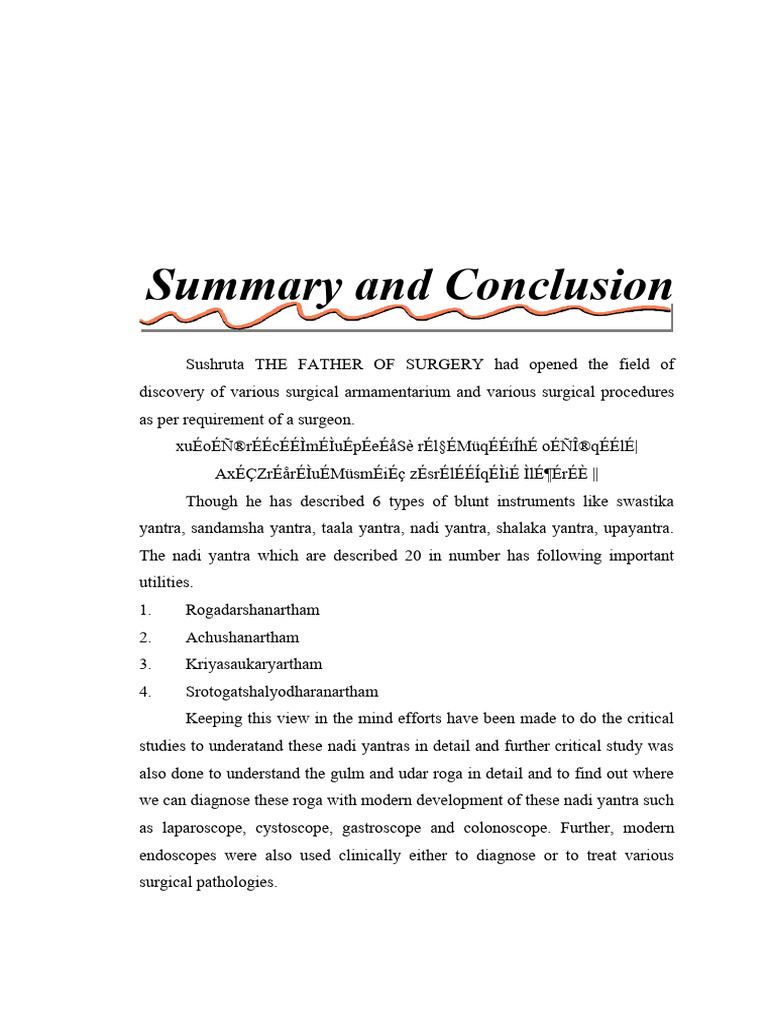 Summary and Conclusion | PDF | Surgery | Ayurveda
