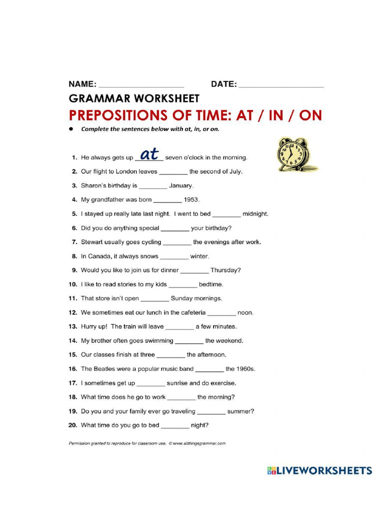 Prepositions Activity | PDF