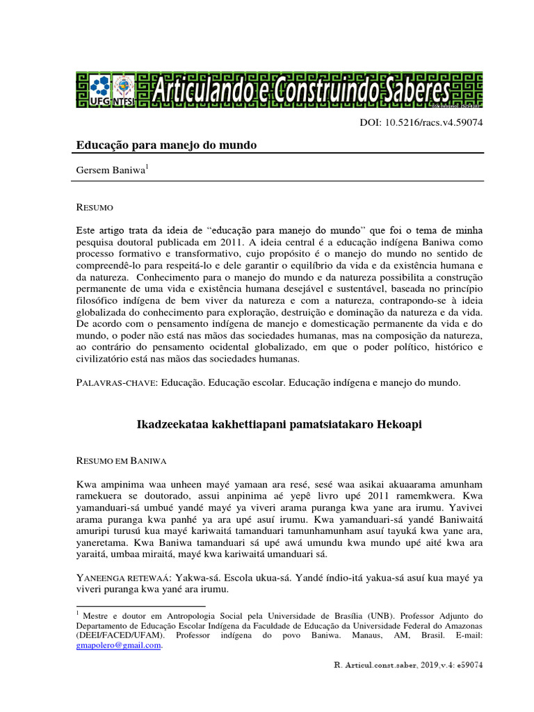 Admin, 02 Gersem Baniwa | PDF | Pensamento | Science