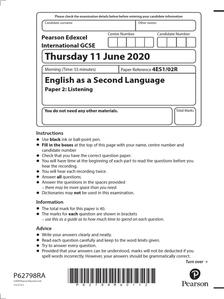 QP-Paper 2R-Nov 2020-Edexcel IGCSE English As A Second Language | PDF ...