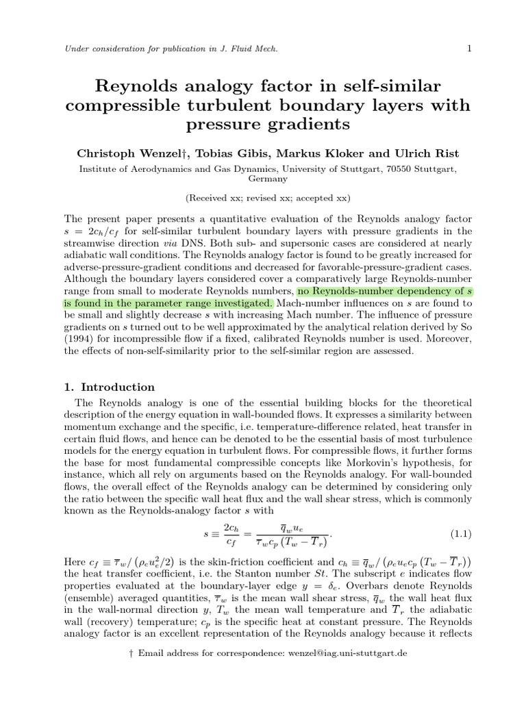 Markus Kloker_Reynolds Analogy | PDF | Fluid Dynamics | Boundary Layer