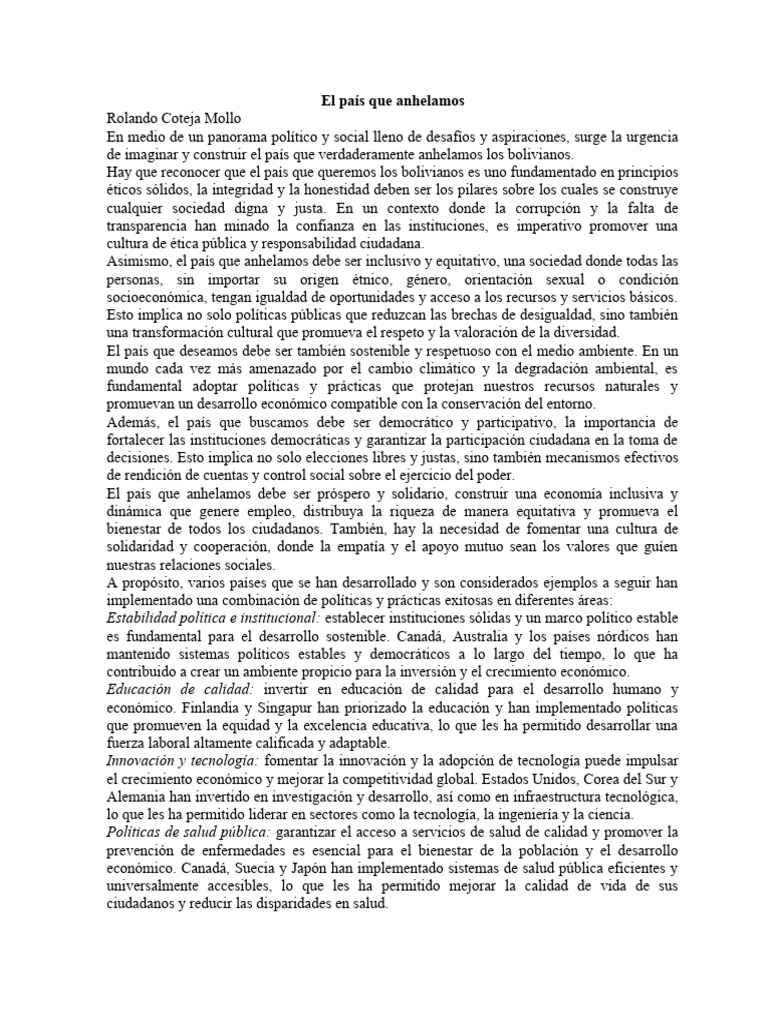 El País Que Anhelamos | PDF | Infraestructura | Democracia
