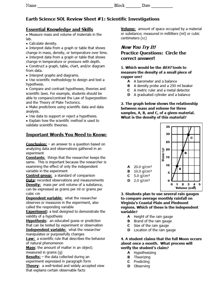 Earth Science SOL Review Relay Question Sheets | PDF | Rock (Geology ...