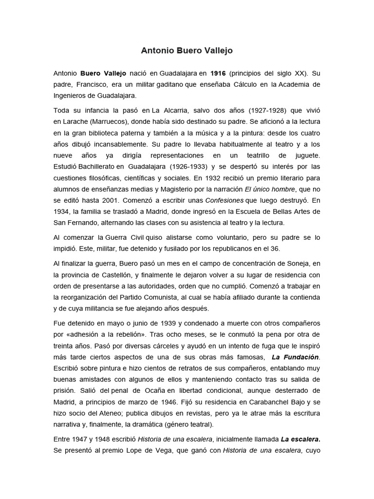 Introducción autor y obra_ Historia de una escalera, Buero Vallejo (1) | PDF