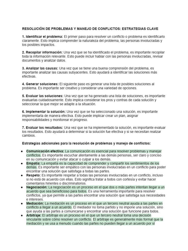 Resolución de Problemas y Manejo de Conflictos | PDF | Mediación ...
