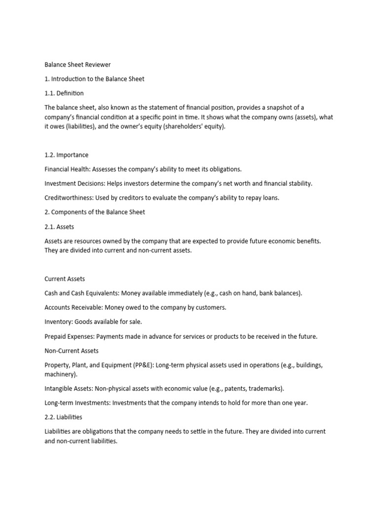 Balance Sheet Reviewer | PDF | Balance Sheet | Equity (Finance)