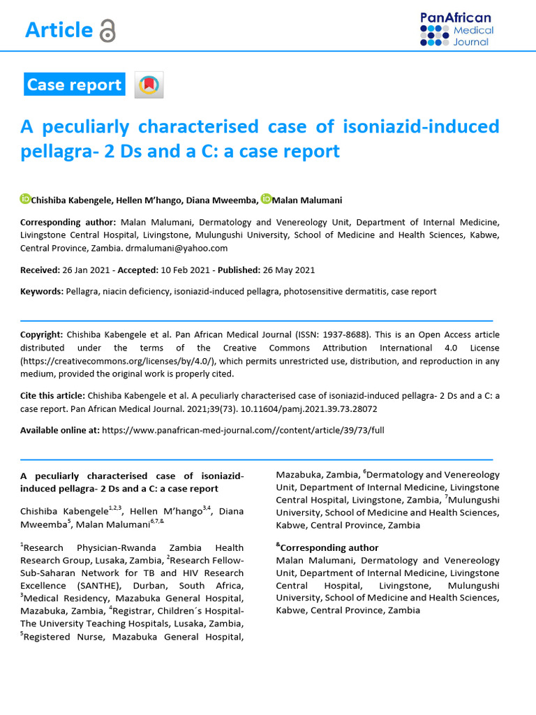 Article: A Peculiarly Characterised Case of Isoniazid-Induced Pellagra-2 Ds and A C: A Case ...