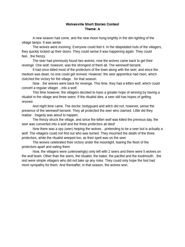 Wolvesville Short Stories Contest | PDF