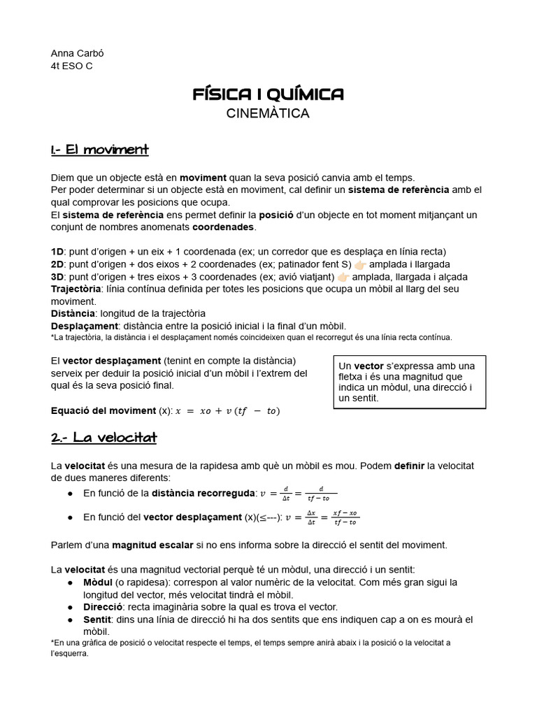 Apunts Cinemàtica Fis-Quim | PDF