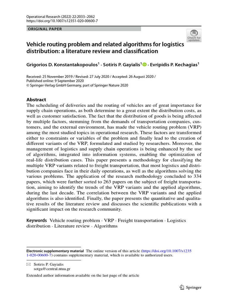 Vehicle Routing Problem and Related Algorithms For Logistics ...