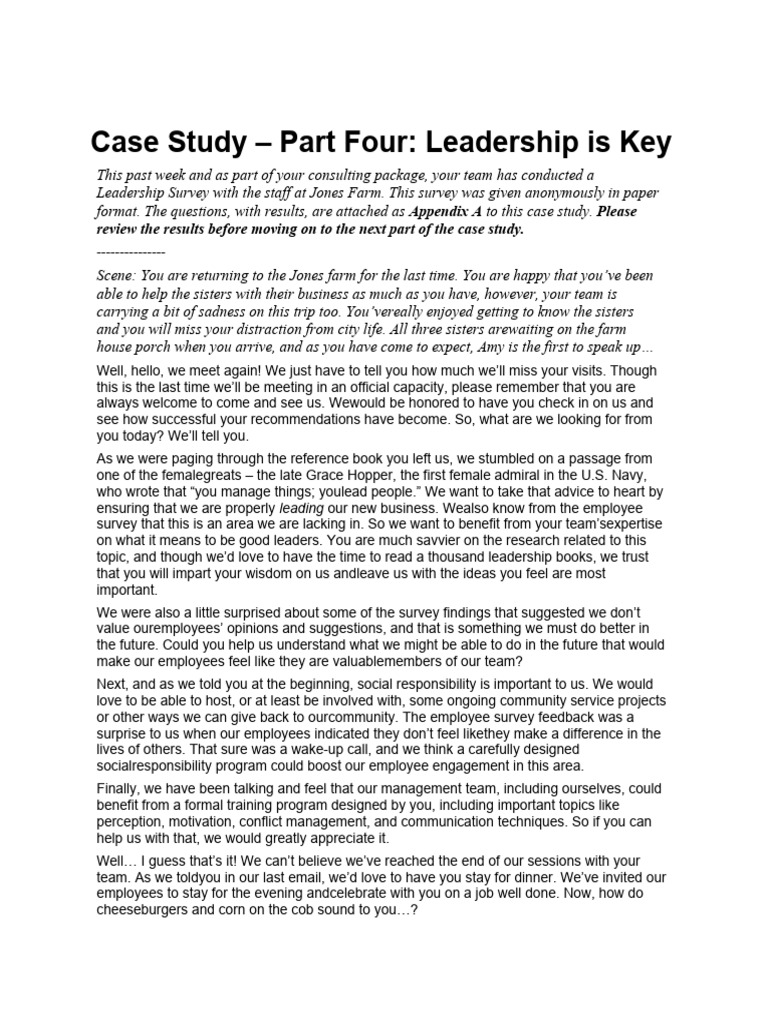 Case Study - Part Four - Leadership Is Key | PDF | Motivation ...