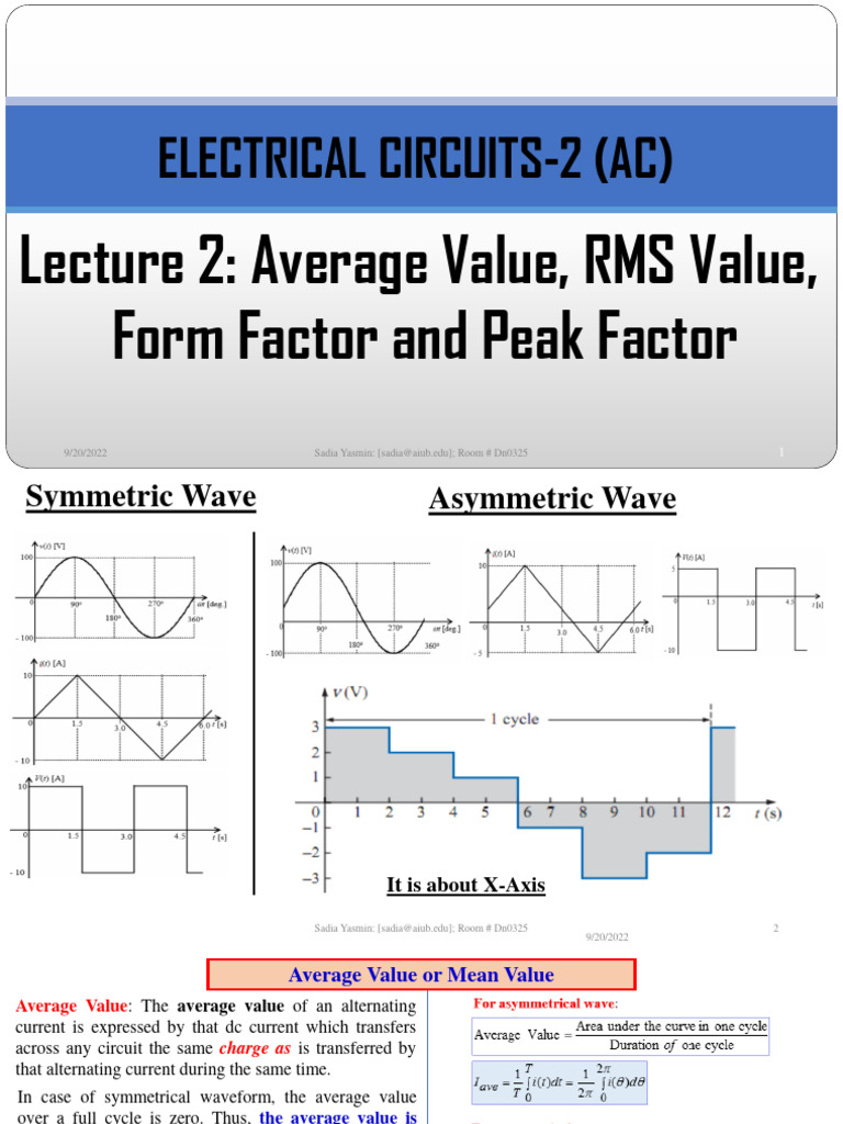02 - Average Value, RMS Value, Form Factor and Peak Factor | PDF | Root Mean Square | Sine Wave