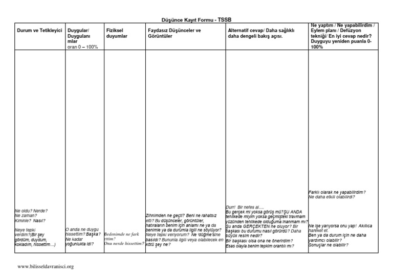 TSSB Dusunce Kayit Formu | PDF