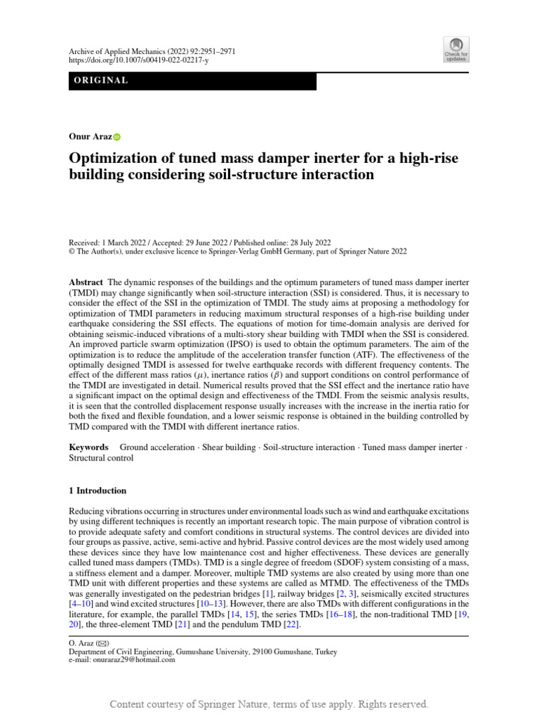 Optimization of Tuned Mass Damper Inerter For A High-Rise | PDF | Mathematical Optimization ...