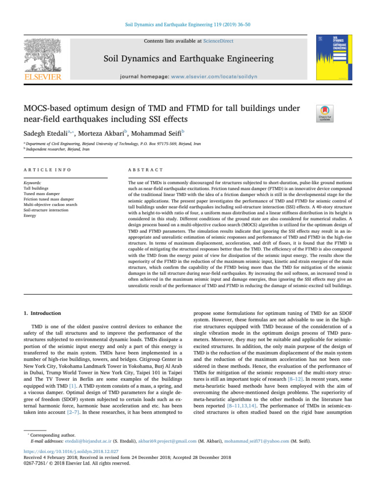 MOCS-based Optimum Design of TMD and FTMD For Tall Buildings Under ... MOCS-based Optimum Design of TMD and FTMD For Tall Buildings Under ...