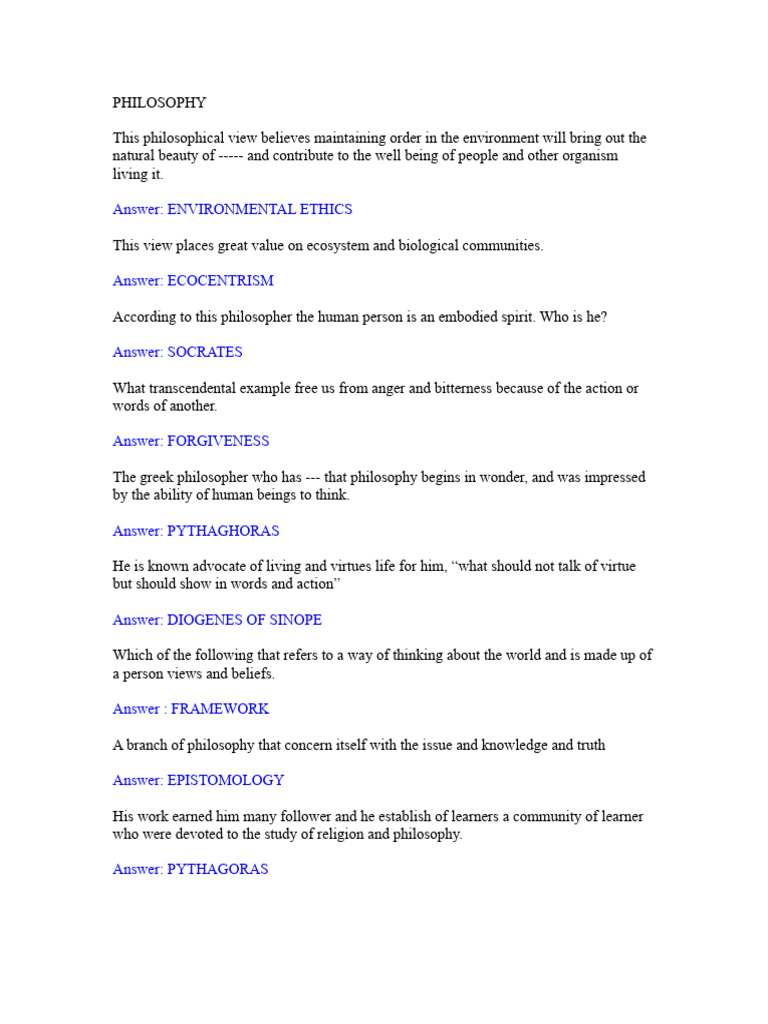 Philosophy Q and A | PDF | Ancient Greek Philosophy | Liberal Arts ...