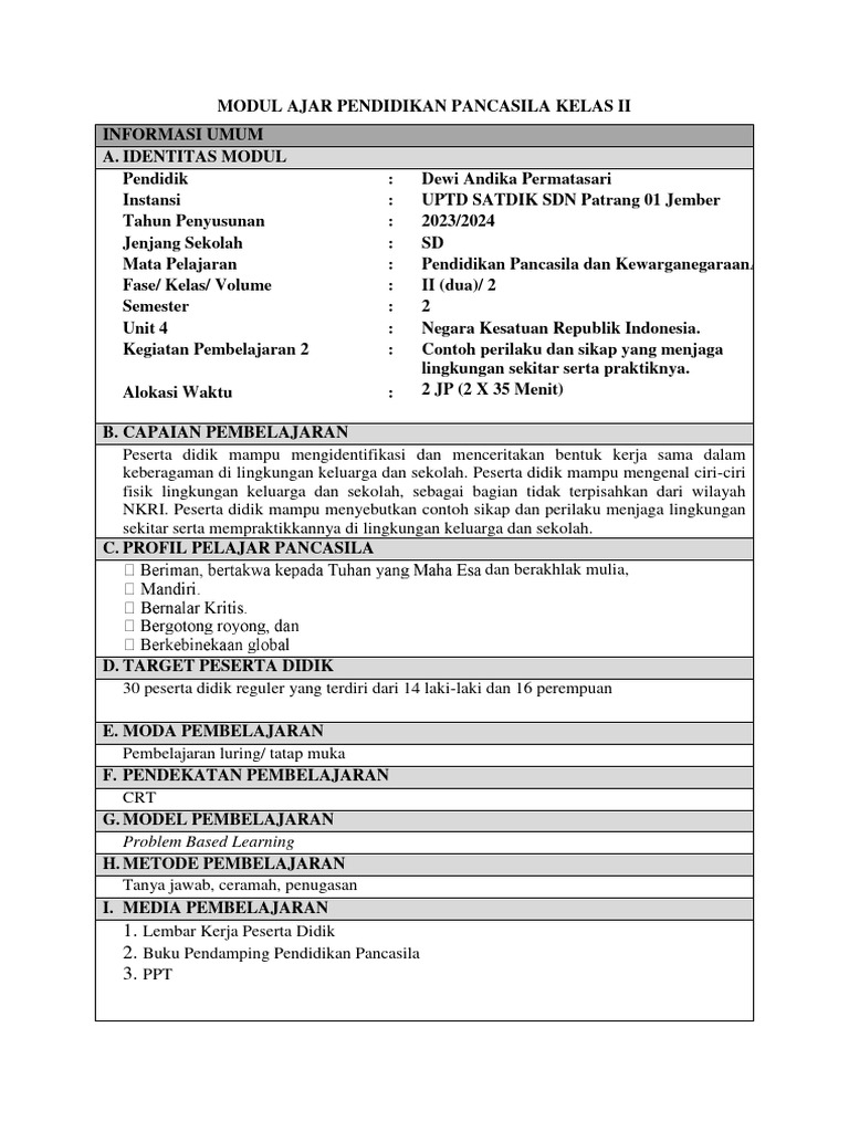 T3 Eksplorasi - Modul Ajar CRT PP Kelas Ii | PDF