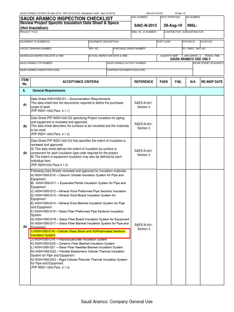 SAIC-N-2013 - Review Project Specs Insulation Data Sheet (Hot ...