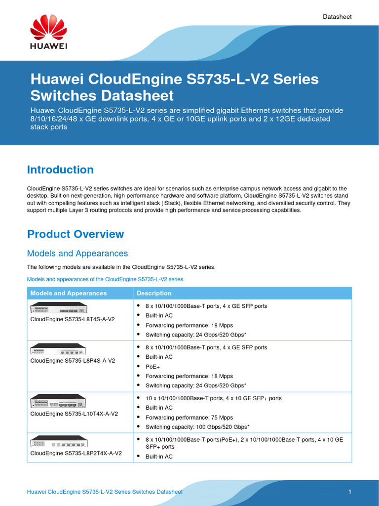 Huawei CloudEngine S5735-L-V2 Series Switches Datasheet | PDF | Network Switch | Computer Network