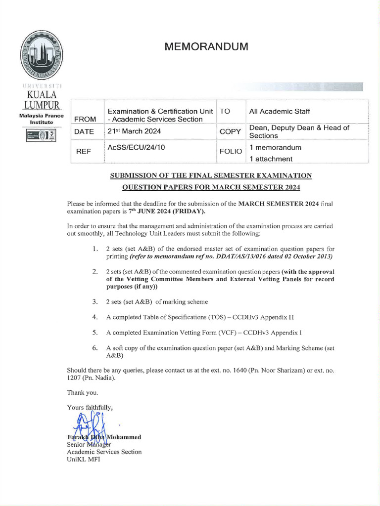 Memo Submission of FE Question Papers For March Sem 2024 | PDF