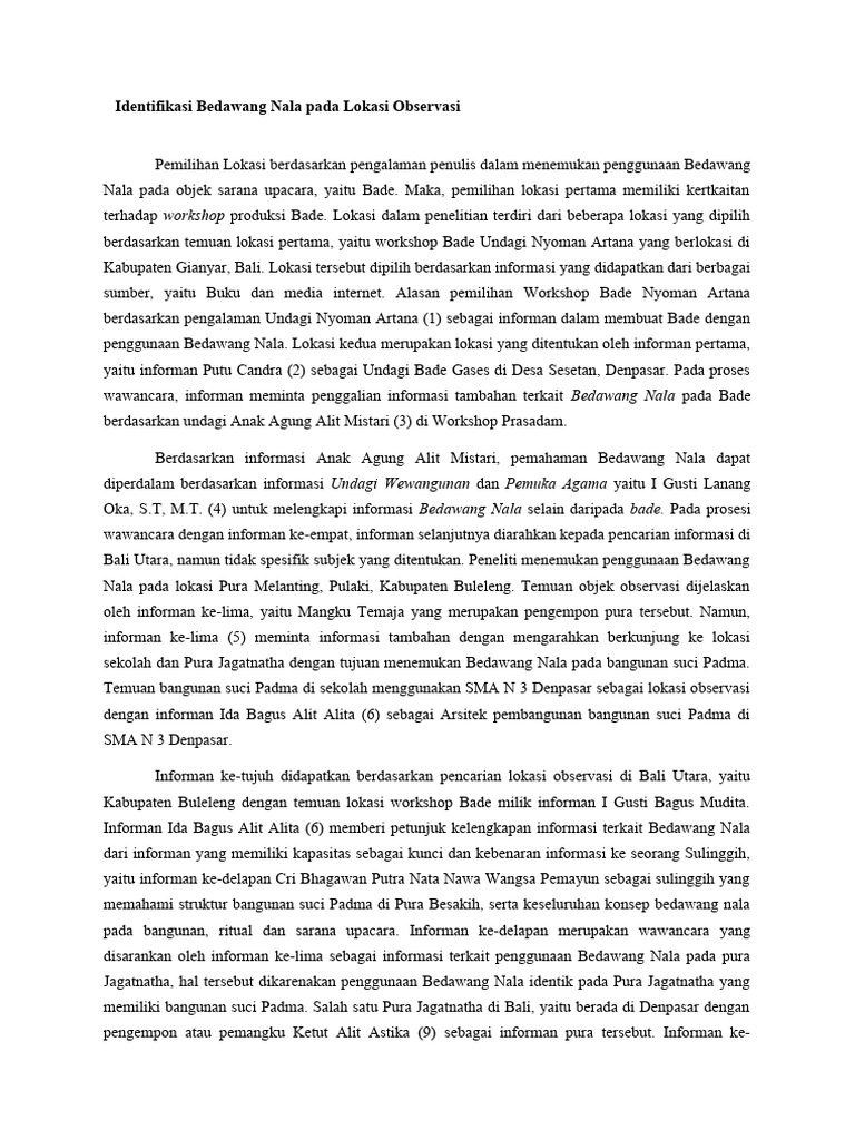 Identifikasi Bedawang Nala Pada Lokasi Observasi | PDF