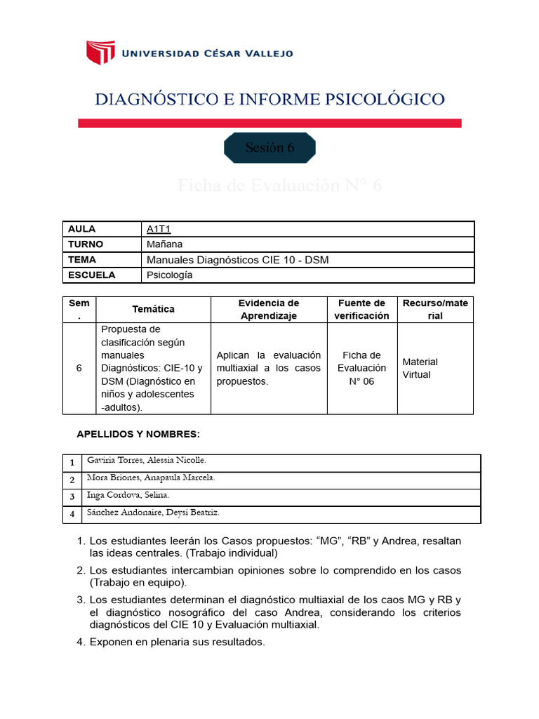 G5 Ficha de Evaluación - Diag-Info - Sesión 6 - 2024-1 | PDF | Ansiedad | Depresión (estado de ...