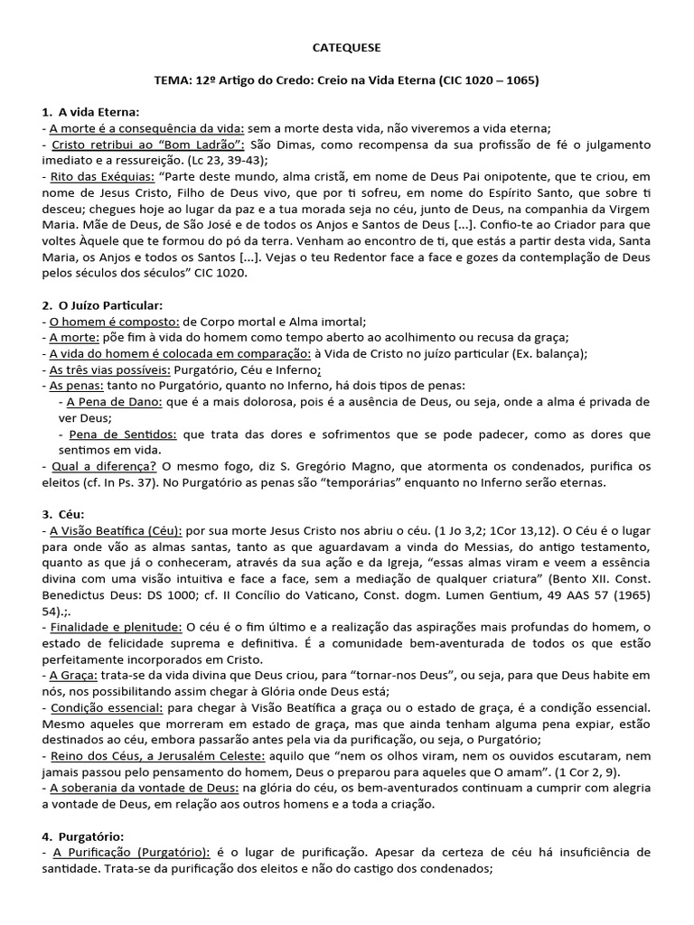 12º Artigo Do Credo - Símbolo Apostólico | PDF | Purgatório | Céu