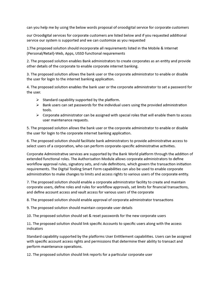 Proposal For Corporate Customer | PDF | Banks & Banking | Online Banking