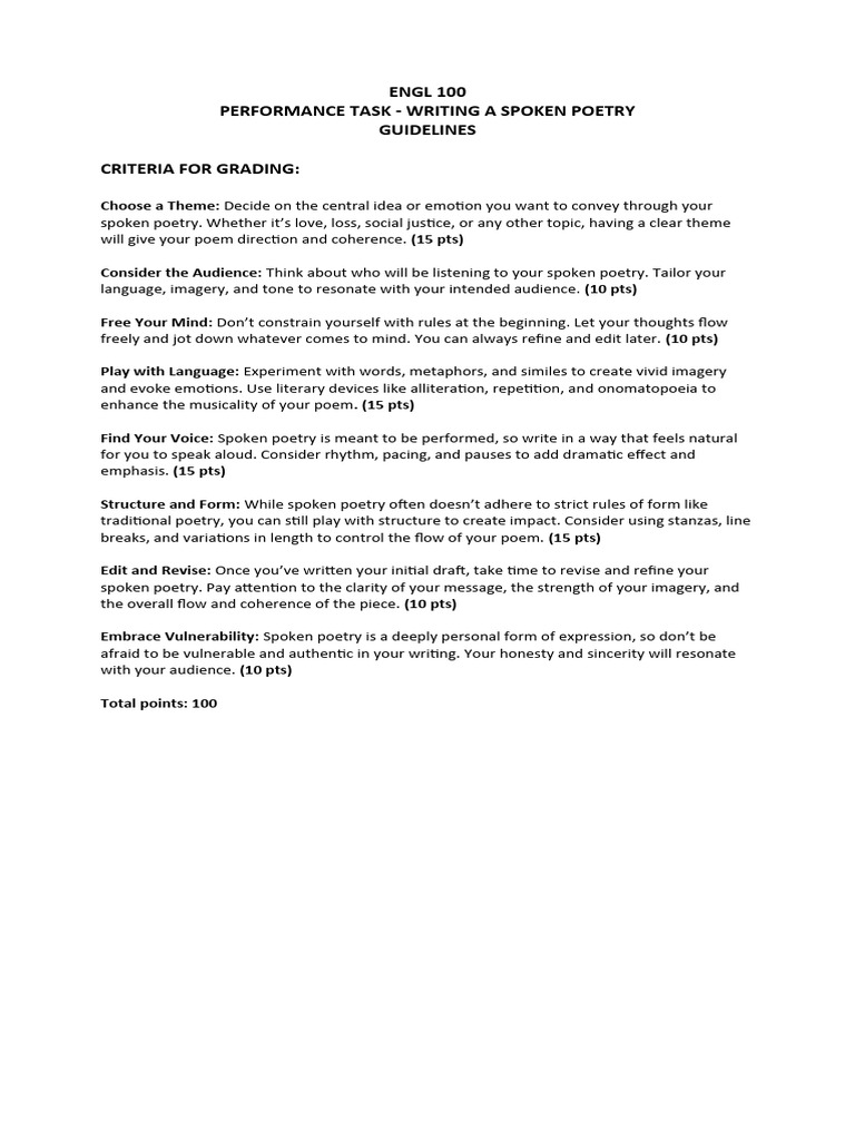 Spoken Poetry Rubrics | PDF | Poetry | Body Language Spoken Poetry Rubrics | PDF | Poetry | Body Language