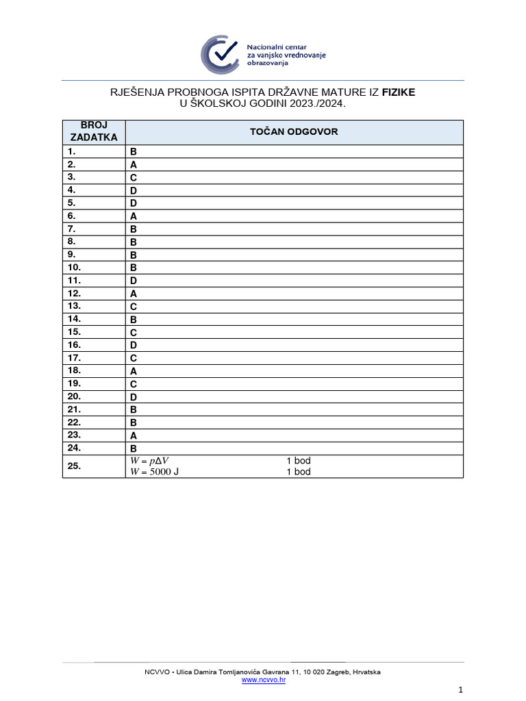 FIZIKA Probni Ispit 2023. 2024. Rjesenja Ispita | PDF