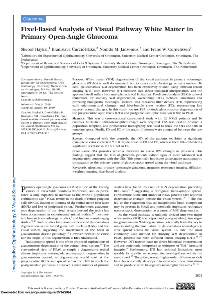 Fixel-Based Analysis of Visual Pathway White Matter in Primary Open ...