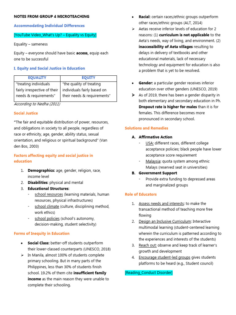 N4 - Group 4 Microteaching - Accommodating Individual Differences | PDF ...