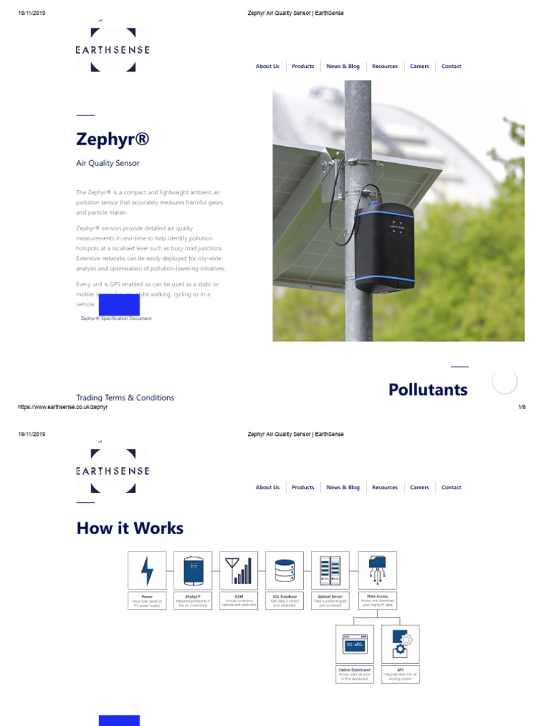 Zephyr Air Quality Sensor - EarthSense | PDF | Air Pollution | Computing