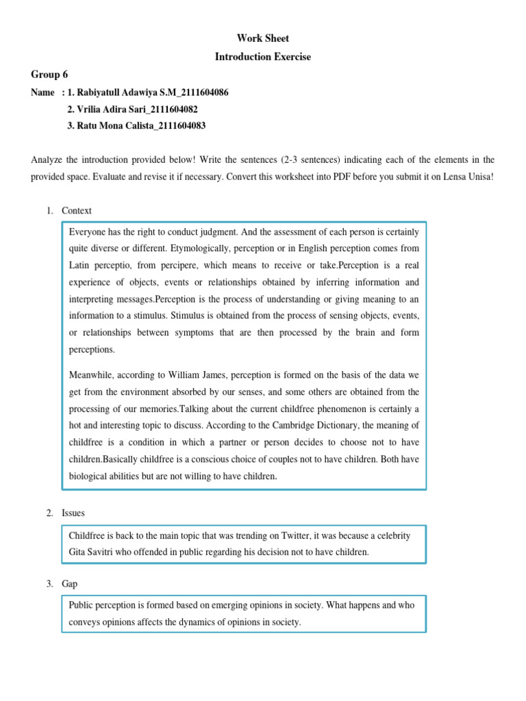 Introduction Exercise 01 | PDF | Perception | Information