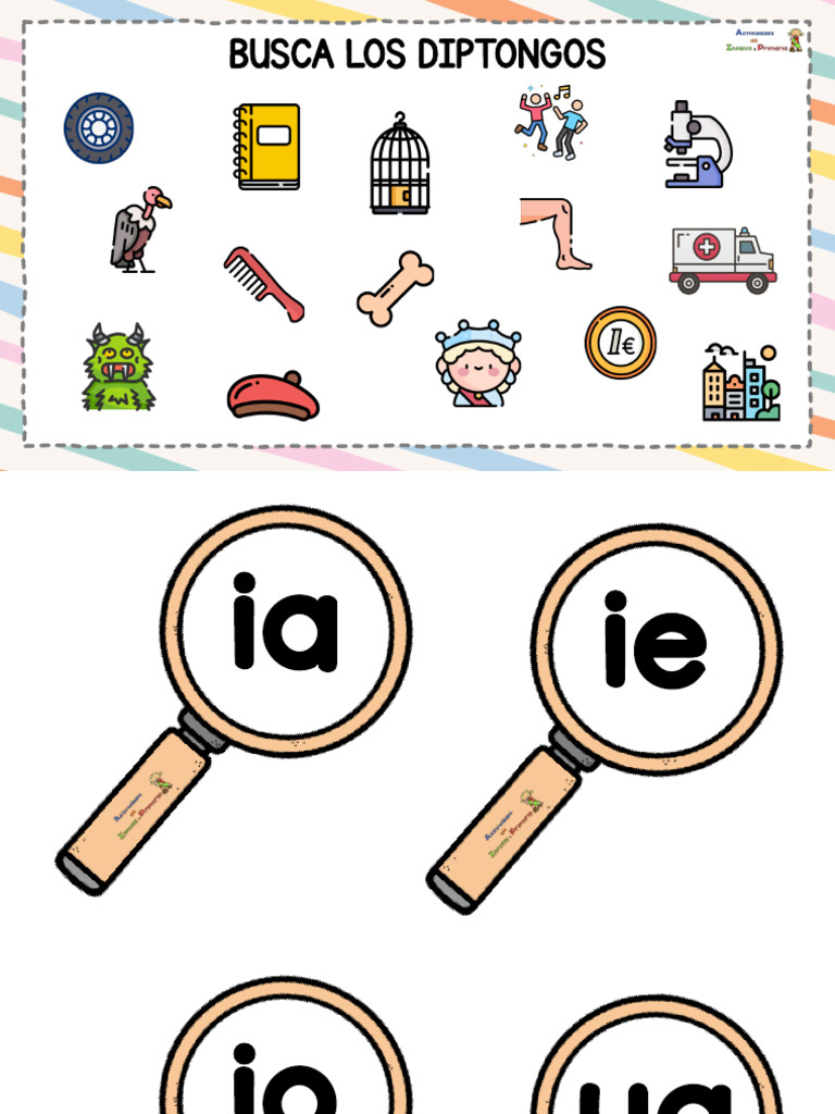 Tablero Busca Diptongos Con Lupas | PDF