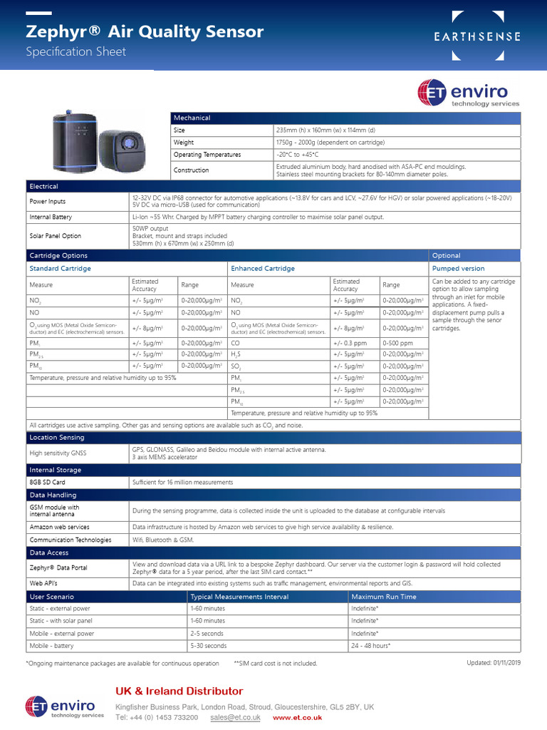 Zephyr Specifications Nov 2019 | PDF | Sensor | Solar Panel