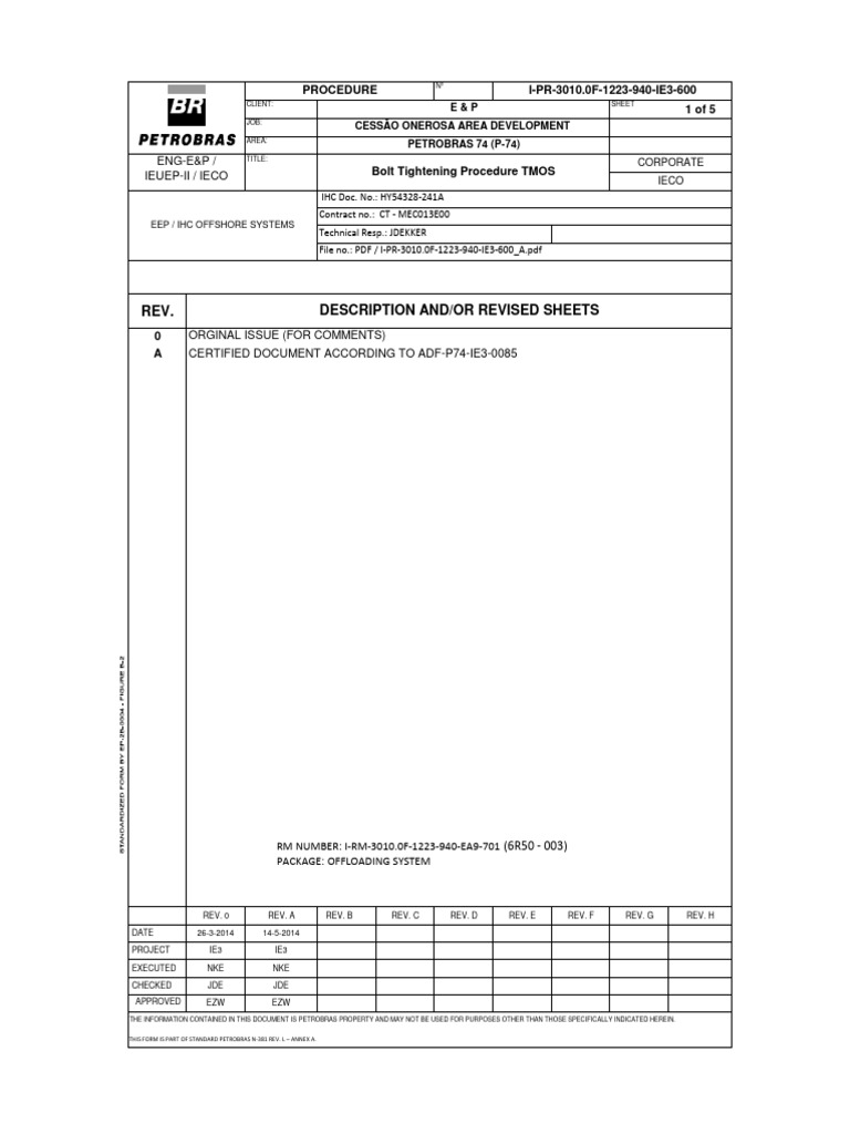I-PR-3010.0F-1223-940-IE3-600 - Bolt Tightening Procedure TMOS | PDF | Screw | Tools