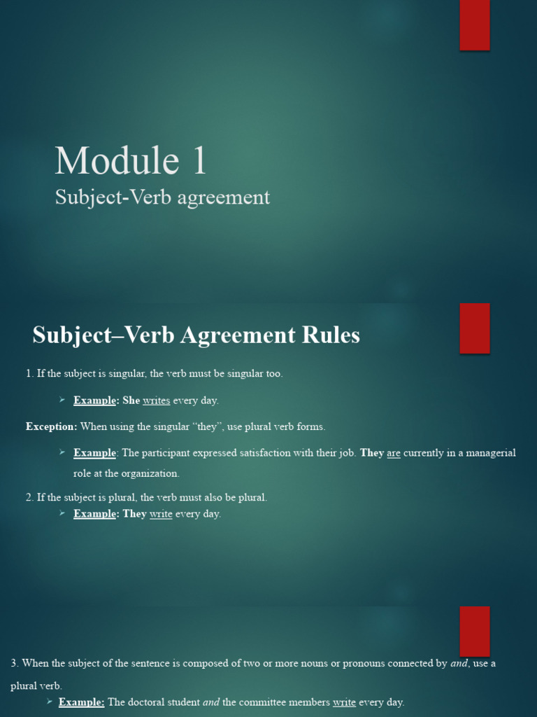 Module 1. S-V Agreement | PDF | Grammatical Number | Verb