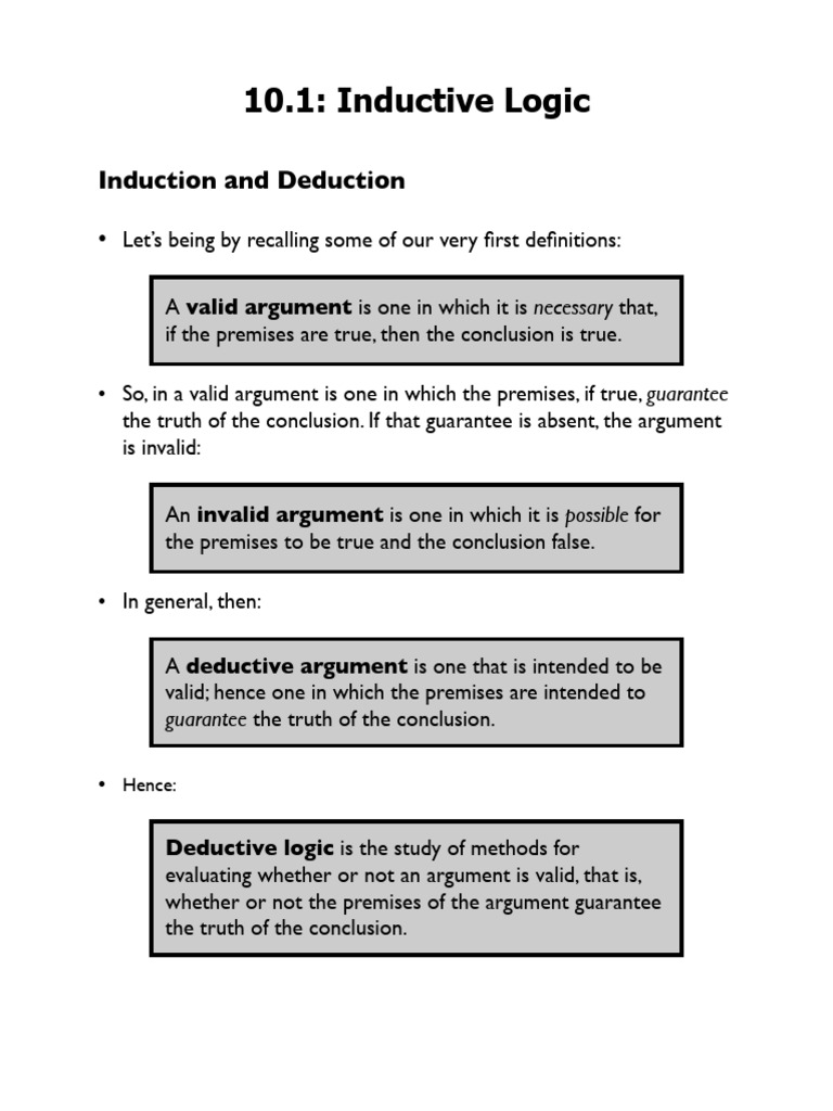 10.1: Inductive Logic: Induction and Deduction | PDF | Argument | Deductive Reasoning