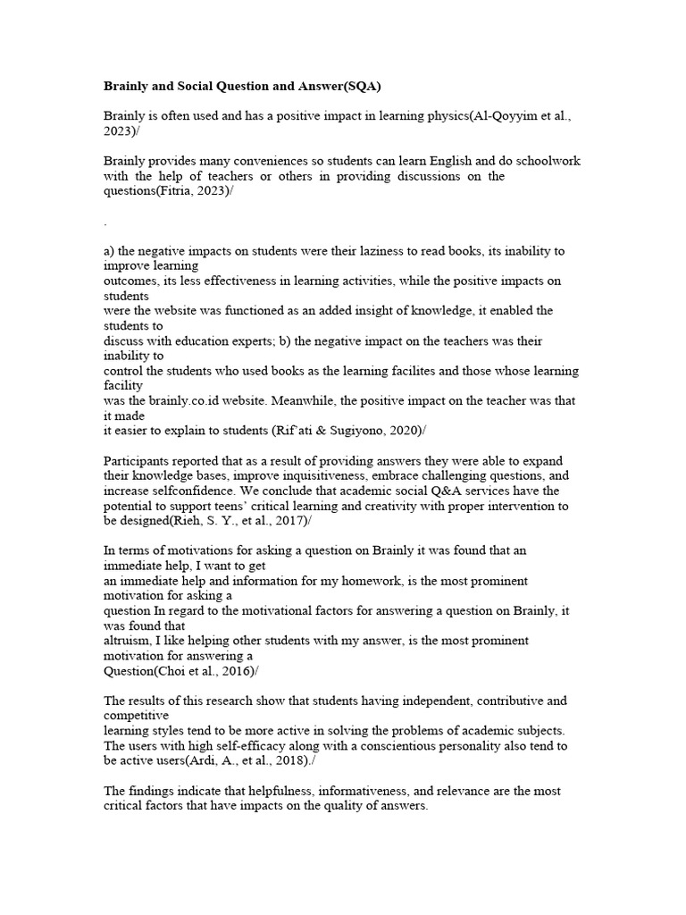 Brainly and Social Question and Answer - Docx (A) | PDF | Mobile App | Motivational