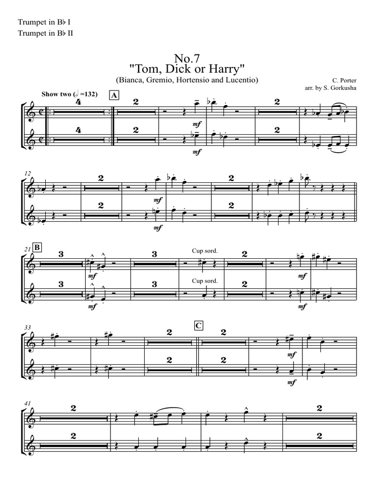 No.7 - Tom, - Dick - or - Harry - Parts - Reduced - Trumpet in BB I ...
