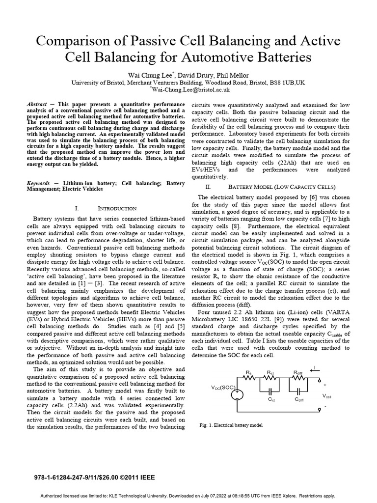 2011 Comparison Of Passive Cell Balancing And Active Cell Balancing For