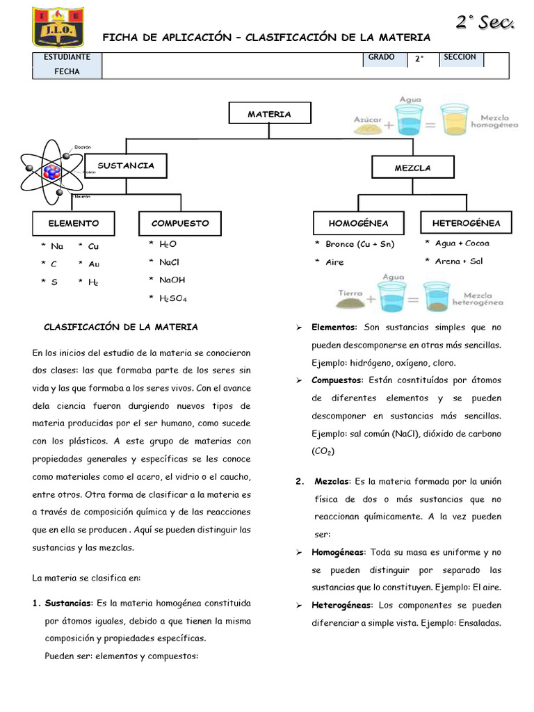 Clasificación de la Materia para 2° Sec. | PDF | Sustancias químicas ...