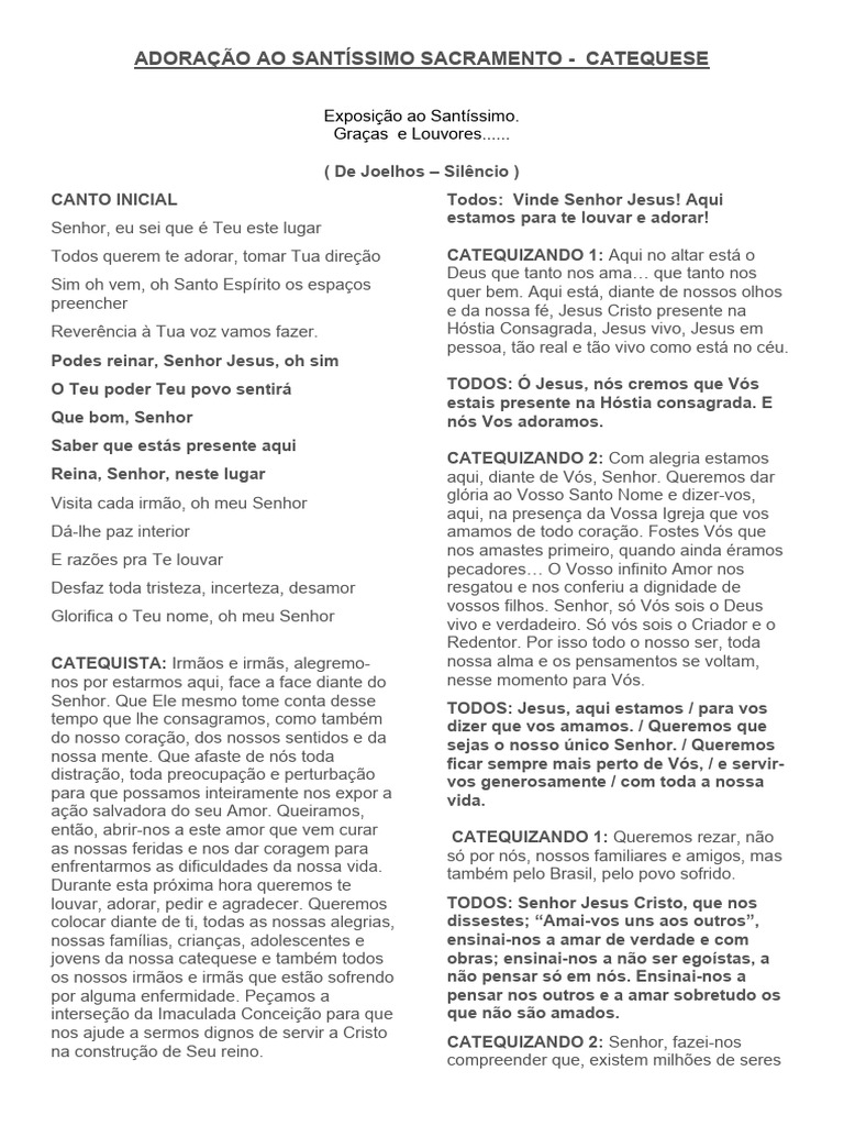 Adoração Ao Santíssimo Sacramento Catequese Download Grátis Pdf