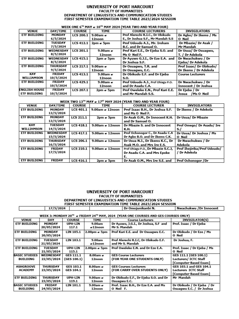 Updated First Semester Exam Timetable | PDF | Communication | Social Institutions