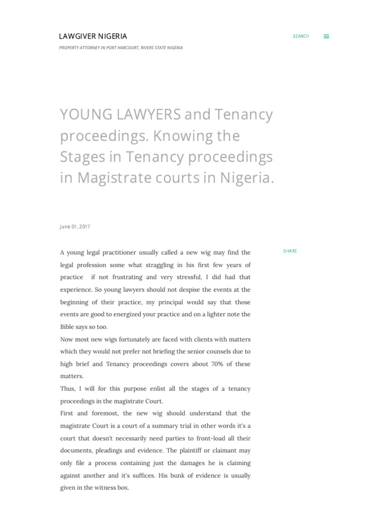 The Stages in Tenancy Proceedings in Magistrate Courts in Nigeria | PDF ...