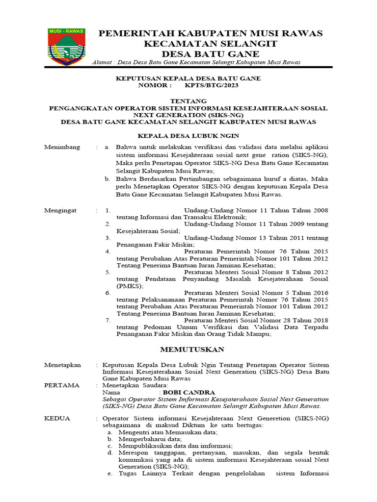 SK-Operator-SIk NG Batu Gane-2023 | PDF