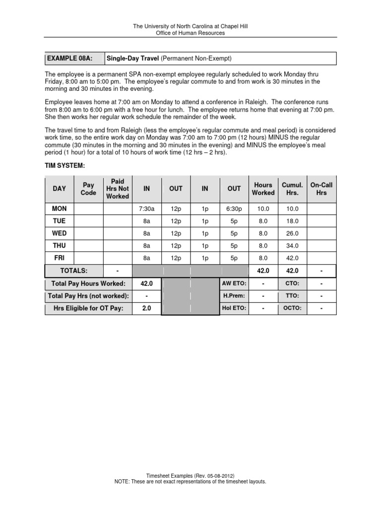 UNC Timesheet Examples for Travel | PDF | Overtime | Working Time