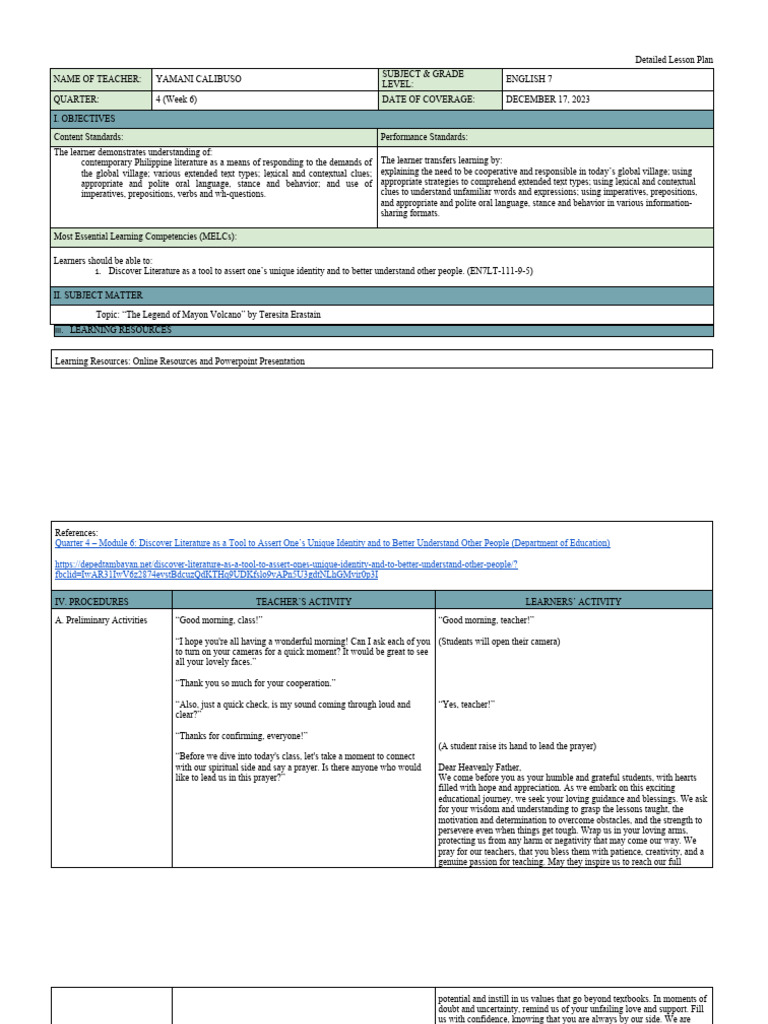 DLP Template Eng 2410 | PDF | Volcano | Learning