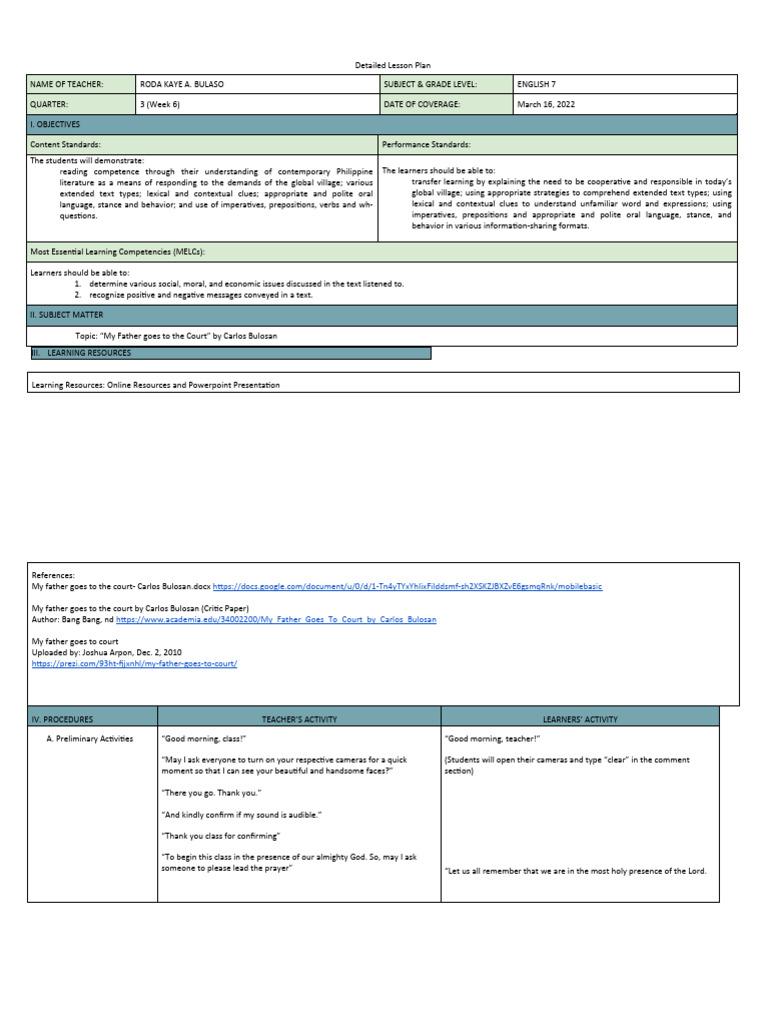 DLP Template Eng 2410 | PDF | Learning | Prayer